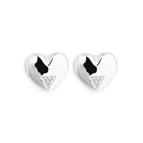 TOOLALLY Art Deco Hearts Studs & Cubic Zirconia - Silver