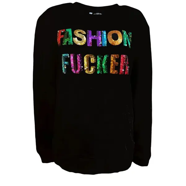 ANY OLD IRON Rainbow Sequin Fashion Fucker Sweatshirt - Black