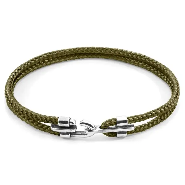 ANCHOR & CREW Khaki Canterbury Silver & Rope Bracelet - Green