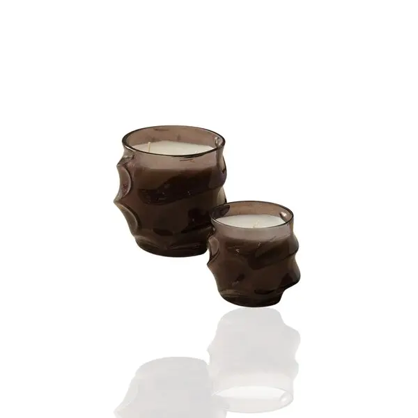 MARLETH Black / Brown Glass Candle Holders Set Of Two – Hand-blown Wave Form In Smoky Storm Finish - Black/brown