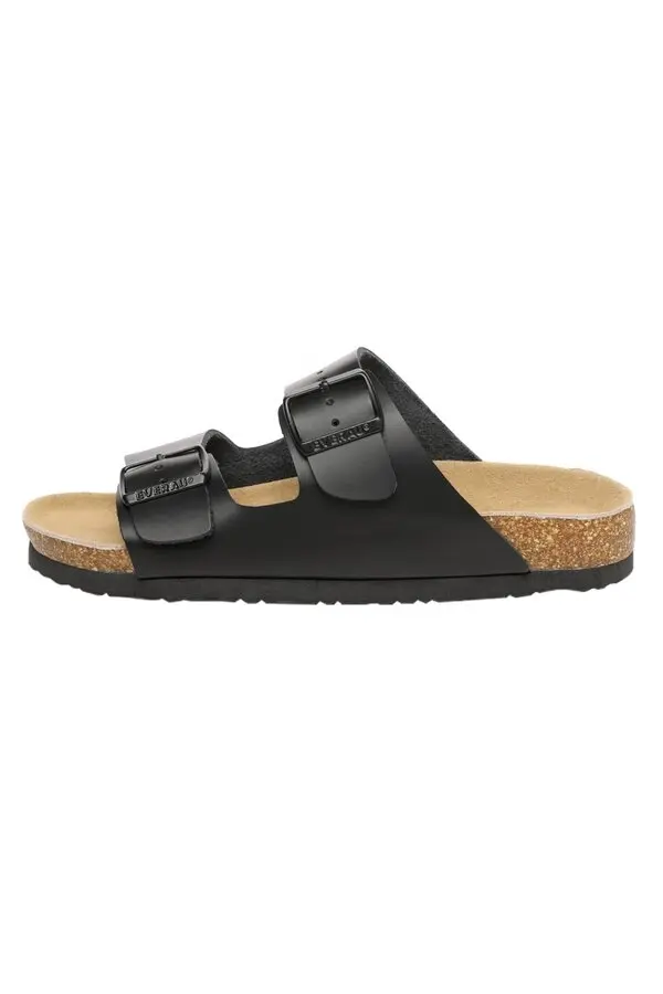 EVERAU AUSTRALIA Mallard Leather Twin Buckle Sandals - Black