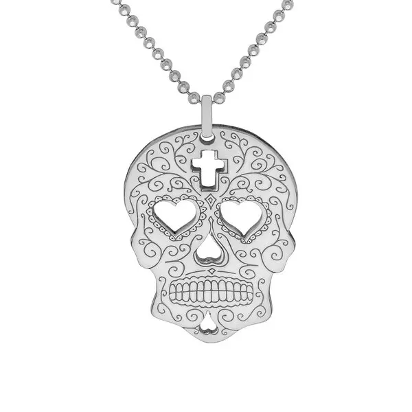CARTERGORE Large Sugar Skull Heart Eyes Pendant Necklace - Silver