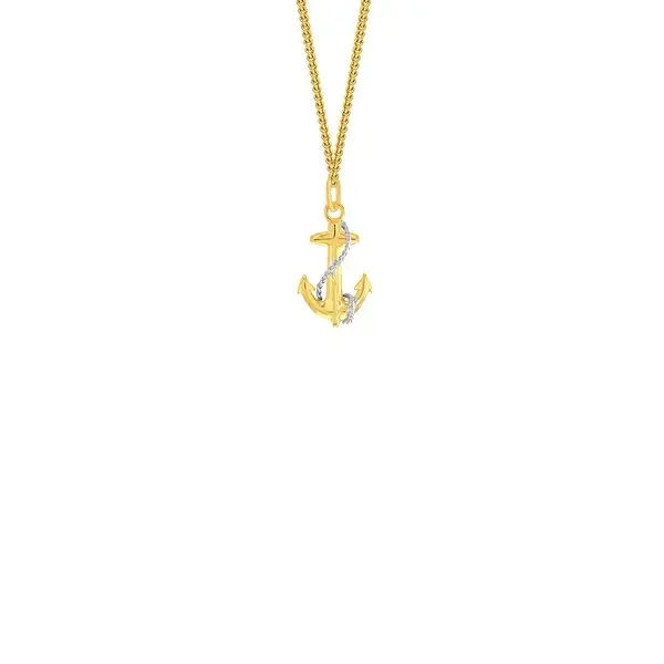 TRUE ROCKS 2 Tone 18kt Plated & Sterling Silver Mini Anchor Pendant - Gold