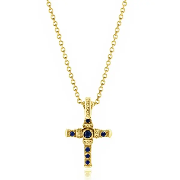 UNALOE Gold / Blue Gold Vermeil Mystic Cross Necklace With Sapphire Elegant Jewelry - Gold/blue