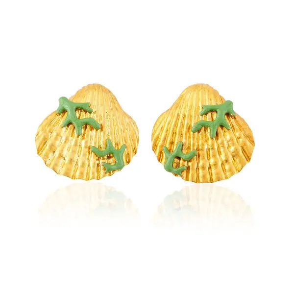 MILOU JEWELRY Seashell Earrings With Light Coral - Green