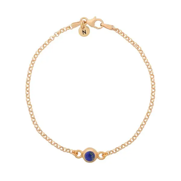 NELLOU JEWELLERY Lapis Birthstone Gem Dot Bracelet Gold Plated Sterling Silver- September - Blue