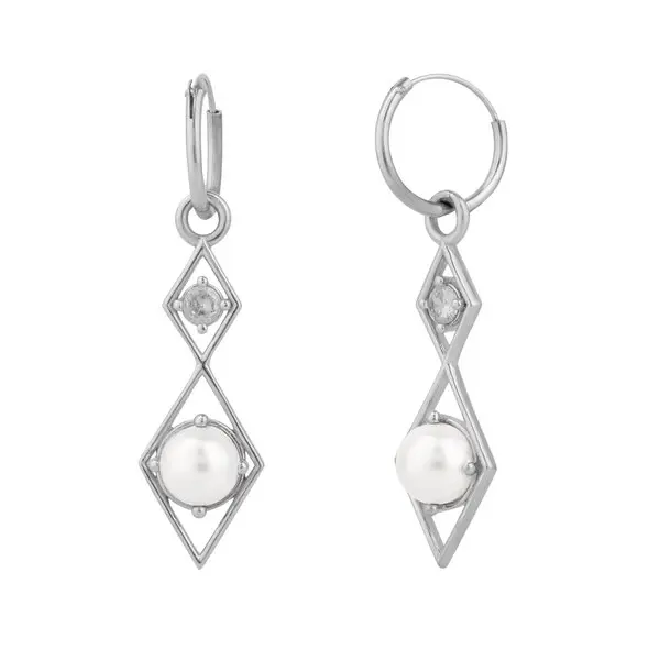 SPERO LONDON Sterling Rhombus 3d Pearl Earrings - Silver