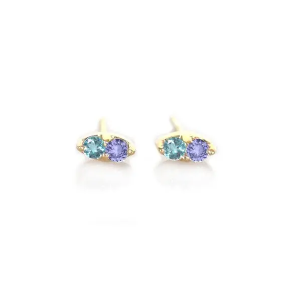 LA KAISER Solid Tanzanite & London Blue Topaz Pavillion Studs - Gold