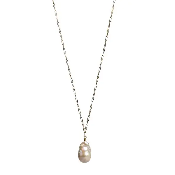 TOOLALLY Gold / White Flameball Baroque Pearl Necklace - Gold/white