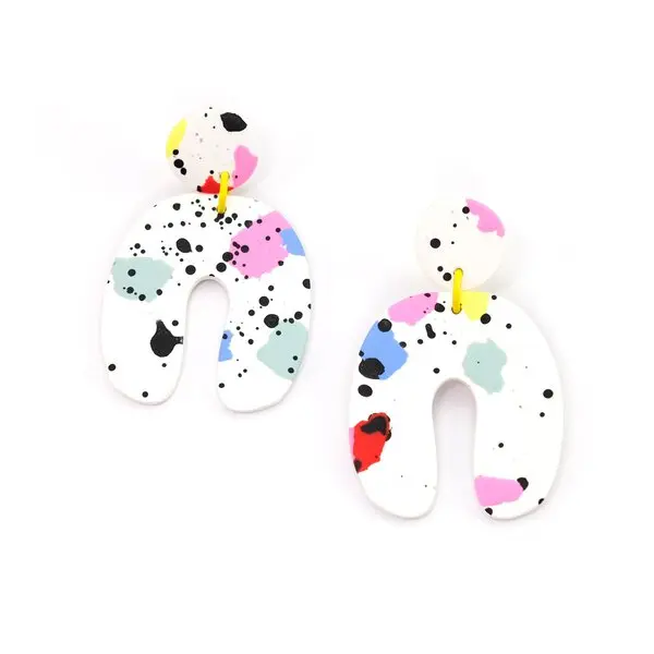 BY CHAVELLI Paint Splatter Dangly Arch Earrings - Black