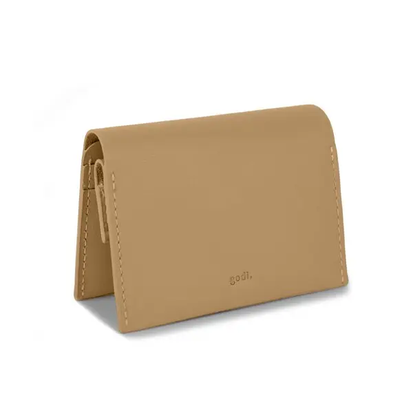 GODI. Neutrals Handmade Leather Coin & Card Wallet Sand - Black