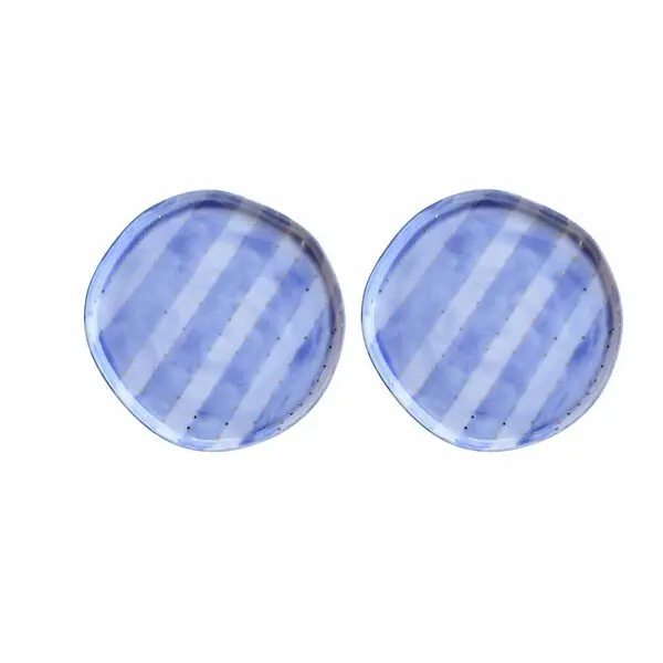 Lali Design Studio Aqua Line Porcelain Dessert Plates Set Of Two With Gold Detail - Blue