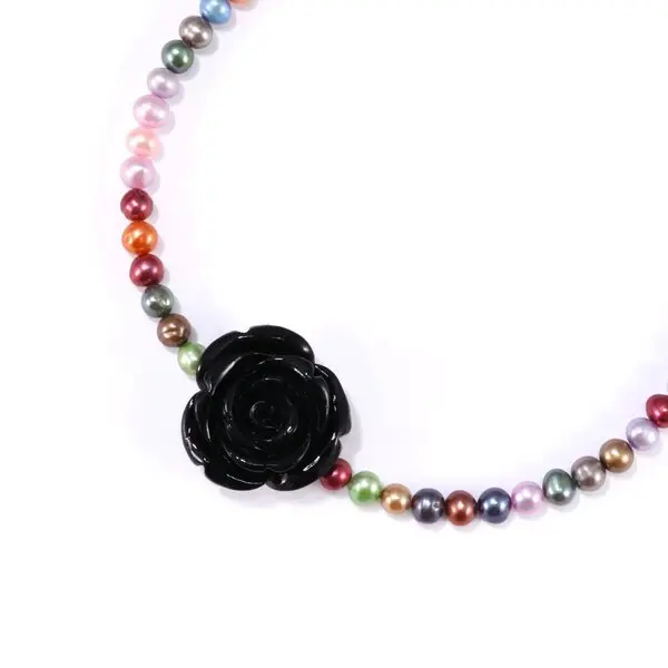 MINERALGEMS ✩ STUDIO Multicolour Pearl Choker With Rose - Black