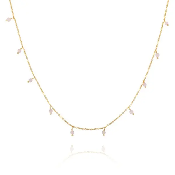 COCO & KINNEY January Birthstone Necklace- Rose Quartz - Gold