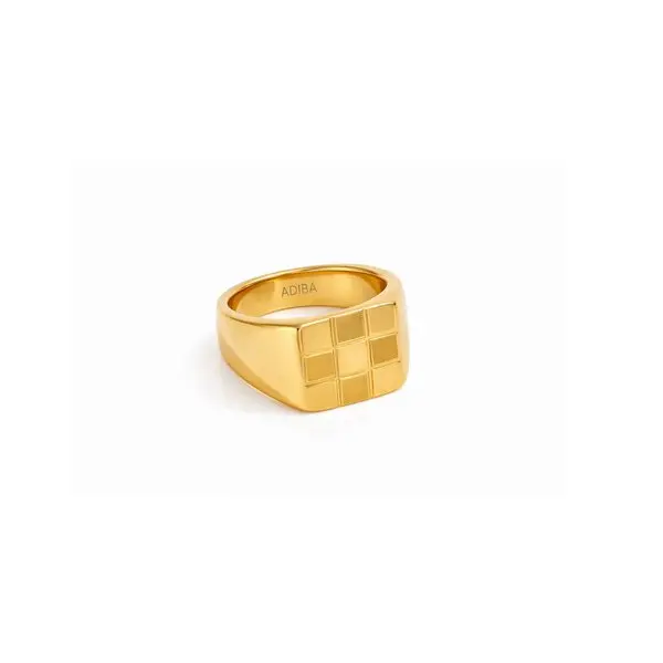 ADIBA Squares Pattern Stainless Steel Ring - Gold