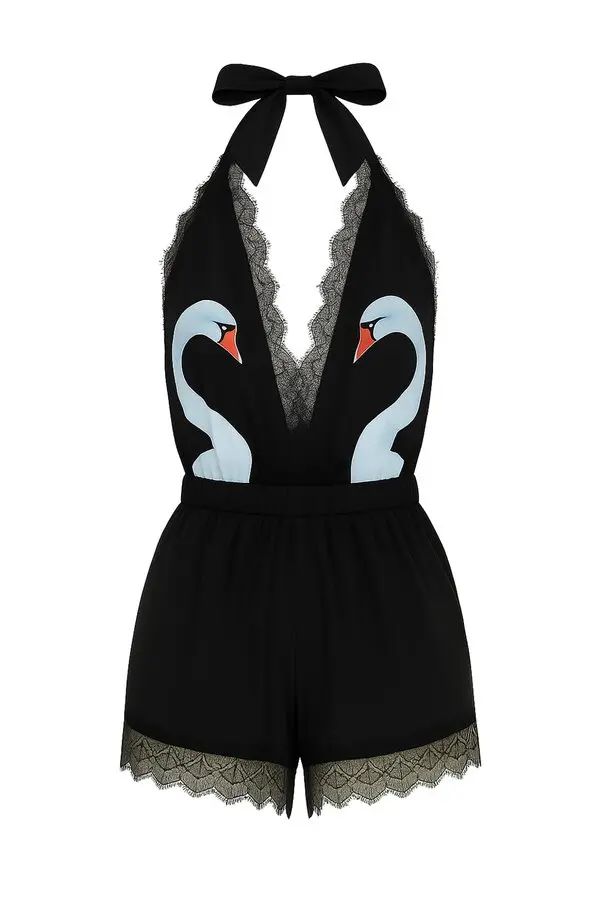 NOBLESSE OBLIGE Swan Short Romper - Black