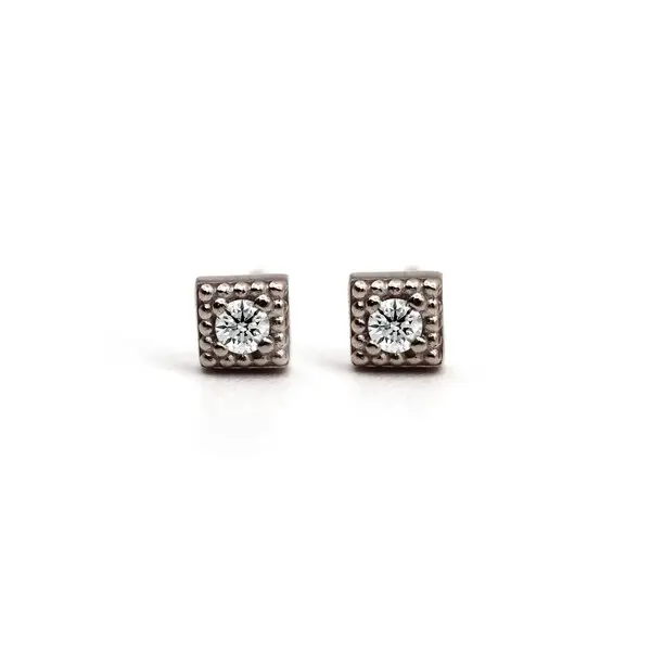 VICSTONENYC FINE JEWELRY Unique Textured Gold Tiny Diamond Stud Earrings - White