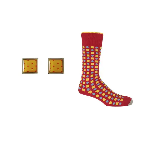 PEPER HAROW - MADE IN ENGLAND Groom's Set Diamonds Socks & Honey Cufflink - Red
