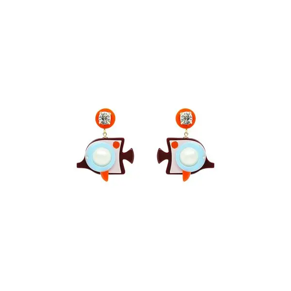 GISSA BICALHO Handmade Acrylic Earring Angelfish Burgundy - Brown