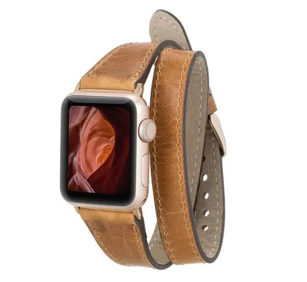 LEATHERE Luxury Double Wrap Vegetal Leather Apple Watch Band San Diego - Brown