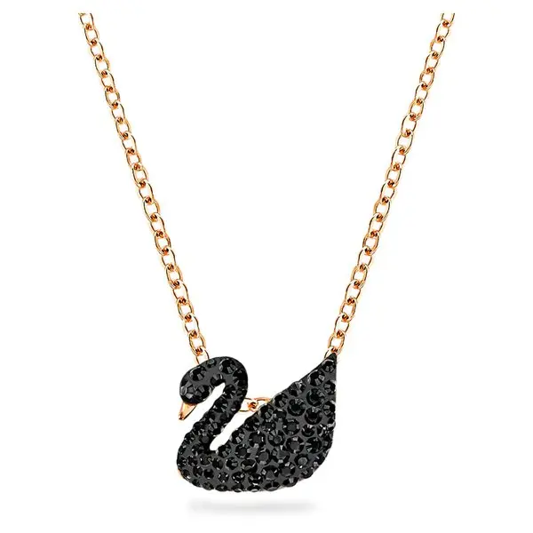 SWAROVSKI Swan Pendant Necklace With Rose Gold Finish - Black