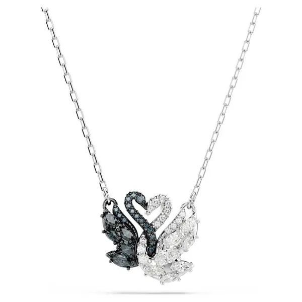 SWAROVSKI Swan Pendant Necklace With Dark Zirconia - Black