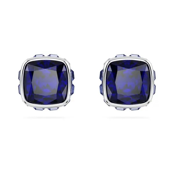 SWAROVSKI Rhodium-plated Stud Earrings With Square-cut Stone - Blue