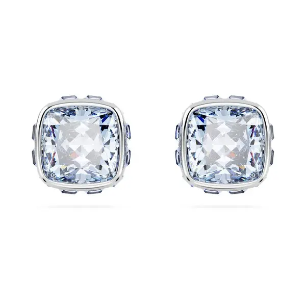 SWAROVSKI Rhodium-plated Birthstone Stud Earrings With Square-cut Cobalt Stone - Blue