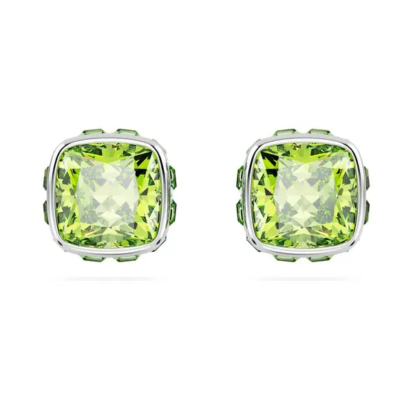 SWAROVSKI Rhodium-plated Stud Earrings With Square-cut Stone - Green