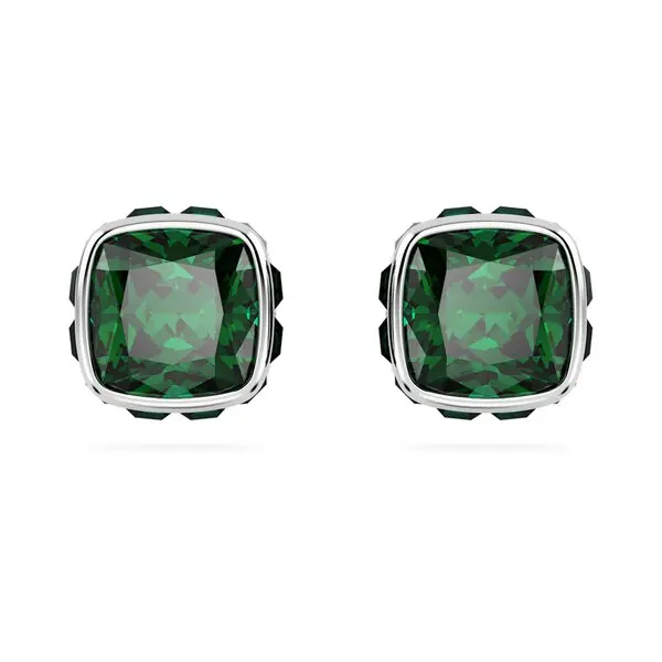 SWAROVSKI Rhodium-plated Birthstone Stud Earrings With Square-cut Cobalt Stone - Green