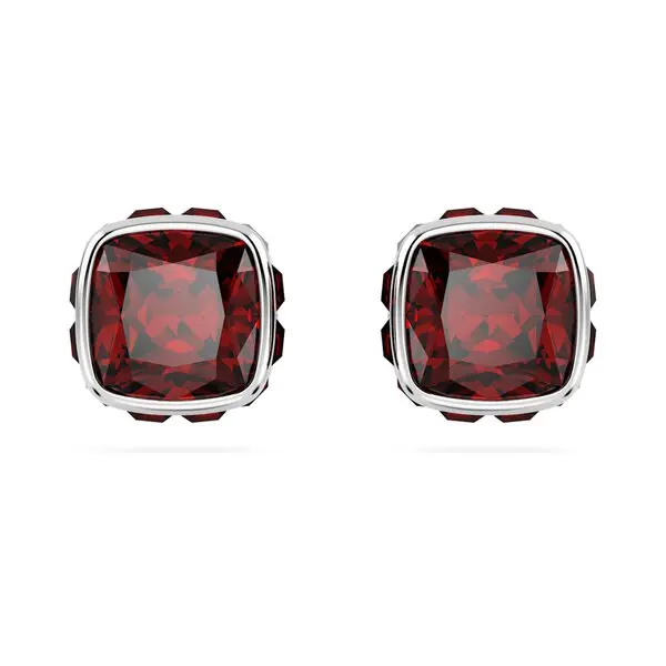 SWAROVSKI Rhodium-plated Stud Earrings With Square-cut Stone - Red