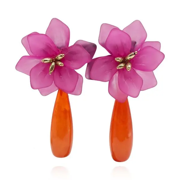 MICHAEL NASH JEWELRY Flora Fuschia Resin Floral Clip On Earring With Drop - Orange
