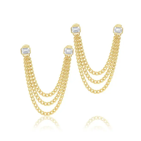 SHYMI Double Emerald Bezel Triple Chain Earring - Gold