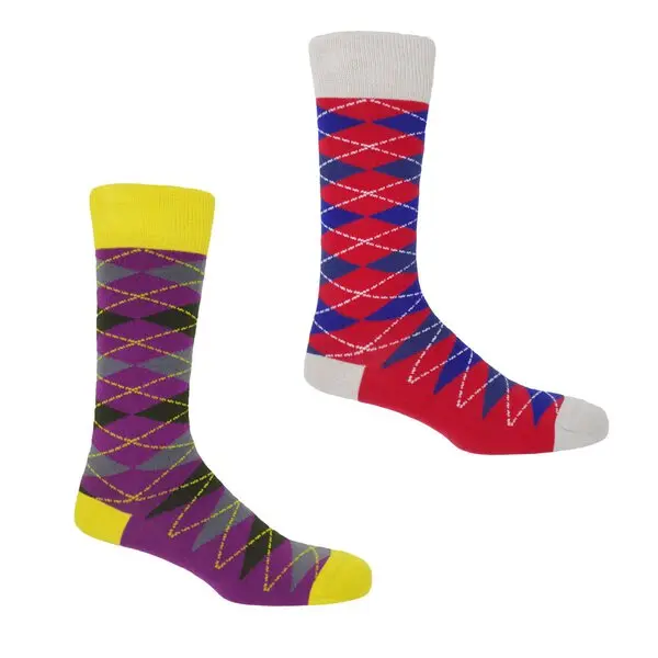 PEPER HAROW - MADE IN ENGLAND Argyle Sock Bundle Crimson And Sunshine - Red