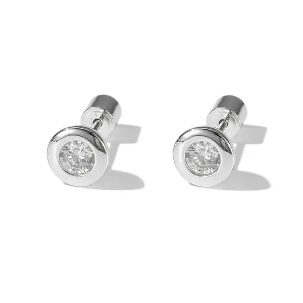 CLASSICHARMS Silver / White Aurora Silver Bezel Set White Clear Solitaire Stud Earrings - Silver/white