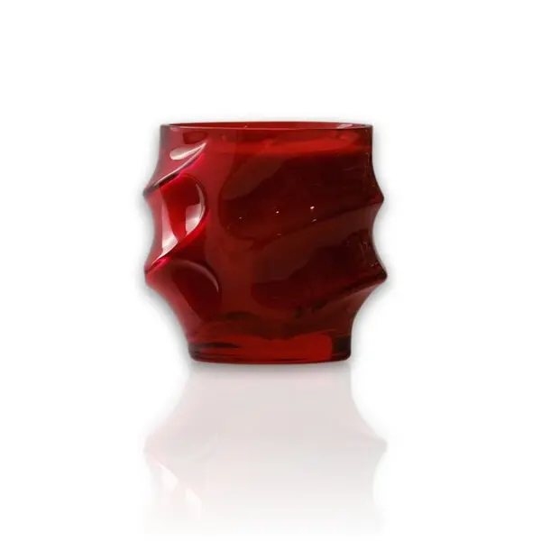 MARLETH Large Handblown Glass Candle Holder – Wave Form - Red