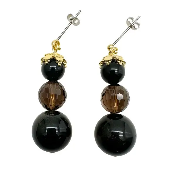 FARRA Timeless Smoky Quartz & Obsidian Earrings - Black