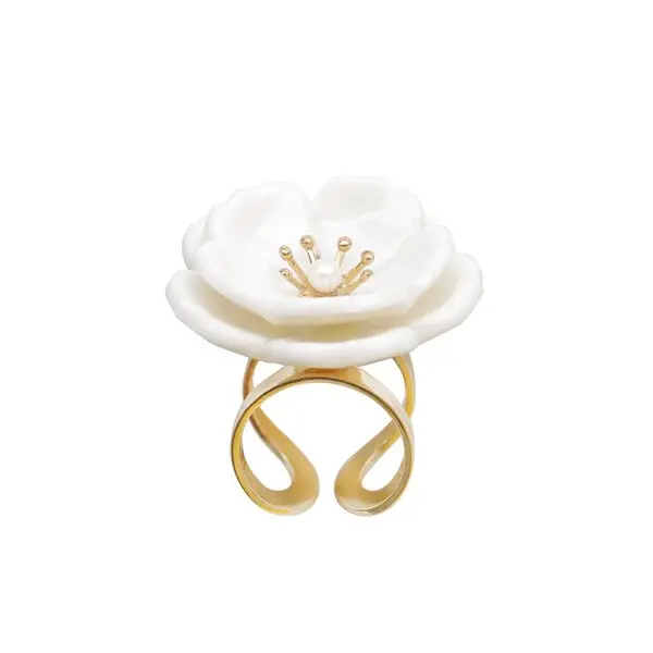 POPORCELAIN Porcelain Plum Blossom Statet Ring - White