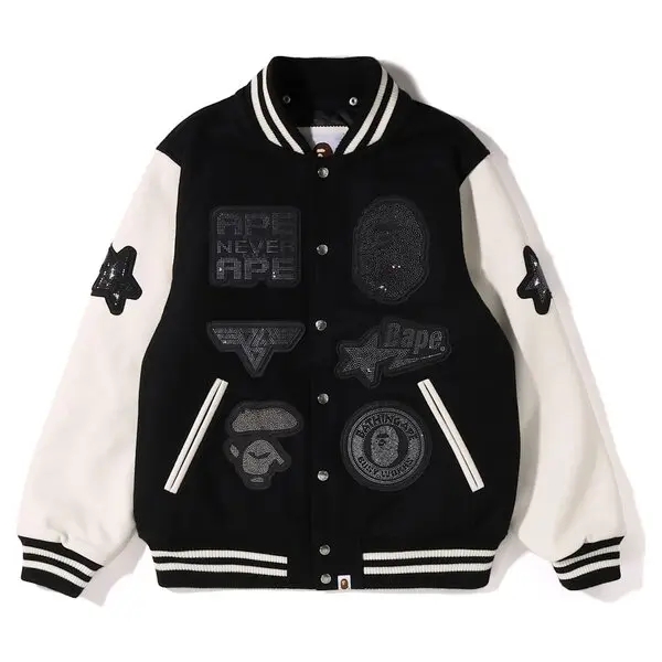 SWAROVSKI A Bathing Ape® Shark Hooded Varsity Jacket - Black