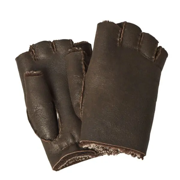 OWEN BARRY Fingerless Gloves Hurricane Sheepskin British Made - Brown