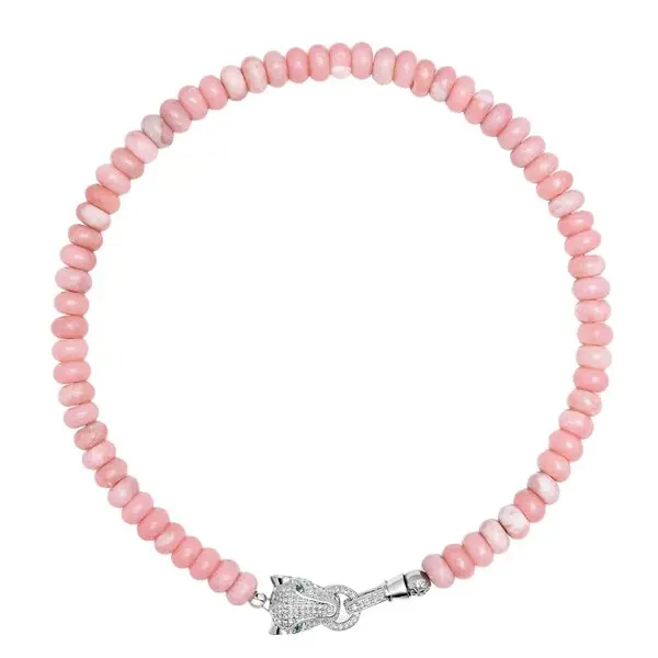 NIALAYA JEWELRY Pink / Silver Pink Opal Choker With Panther Head - Pink/silver