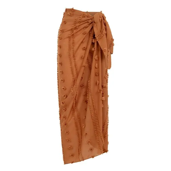 LILAMIE Capri Side Tie Summer Pareo Skirt-brick - Orange