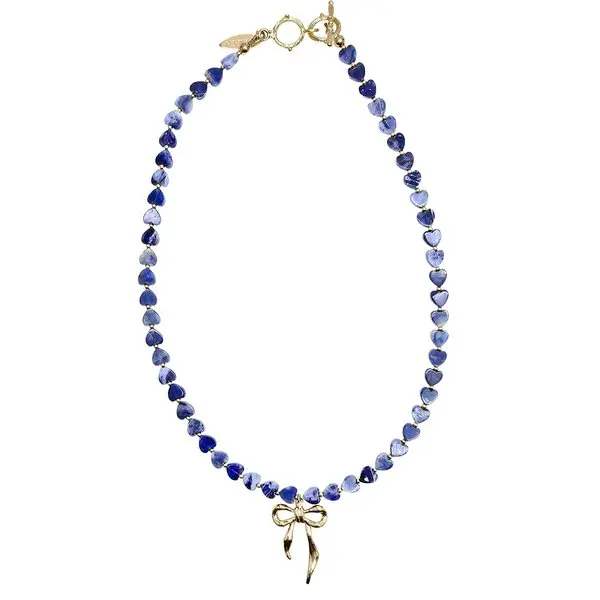 FARRA Heart Shaped Sodalite With Bow Pendant Necklace - Blue