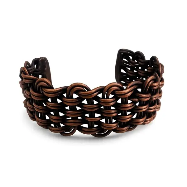 ANATOLIACRAFT Handwoven Copper Wide Cuff Bracelet - Brown