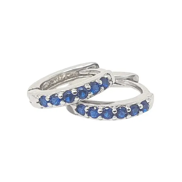 HARFI Silver / Blue Sapphire September Birthstone Huggie Hoop Sterling Silver Earrings - Silver/blue