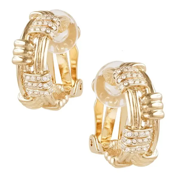 Grossé Crystal Design Clip On Earrings, Series Tricot - Gold