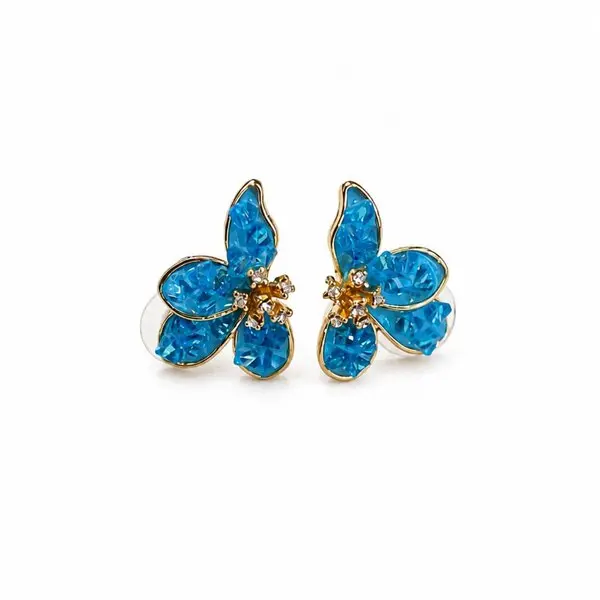 NUVV COLLECTION Crystal Flower Earrings - Blue