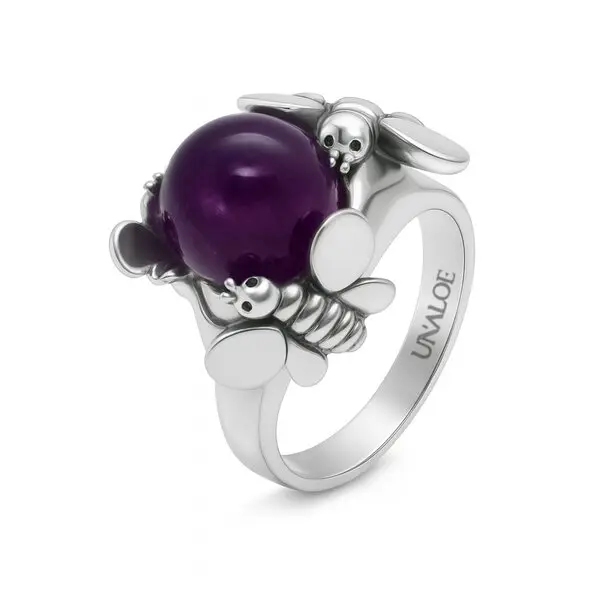UNALOE Silver / Purple Natural Queen Ring Sterling Silver, With Natural Amethyst - Silver/purple