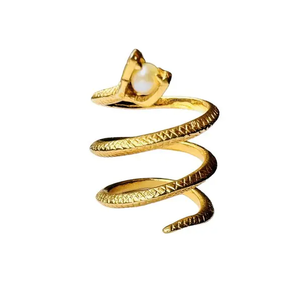 AKI ROC JEWELRY Snake Three-coiled Ring - Gold