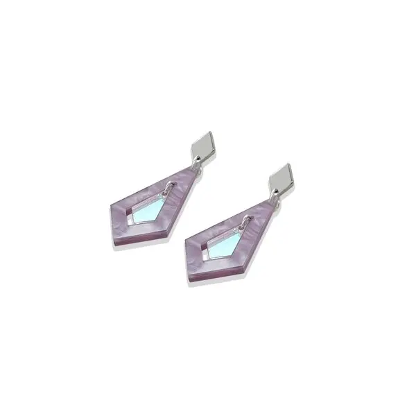 TOOLALLY Art Deco Diamond Earrings Mauve Pearl & Iridescent - Purple